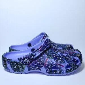 CROCS | Shoes | Womens Crocs Classic Clog Shoe Purple Butterfly Print ...